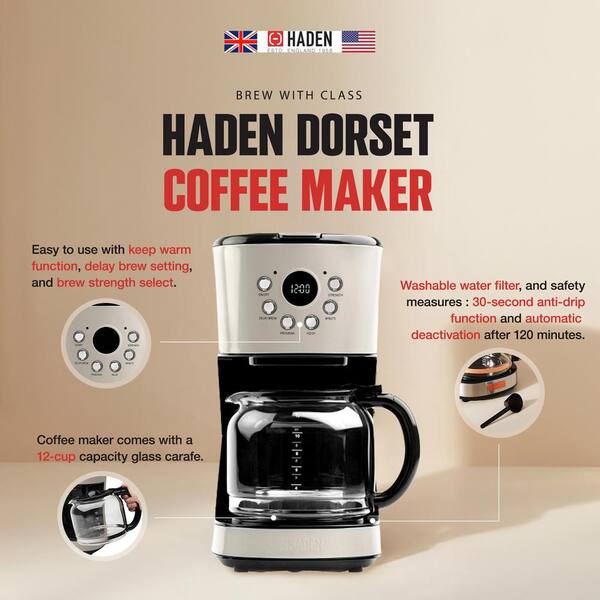 HADEN Retro Style 12 Cup Programmable Coffee Maker with 2 Slice Toaster Beige 75028 75003 HD