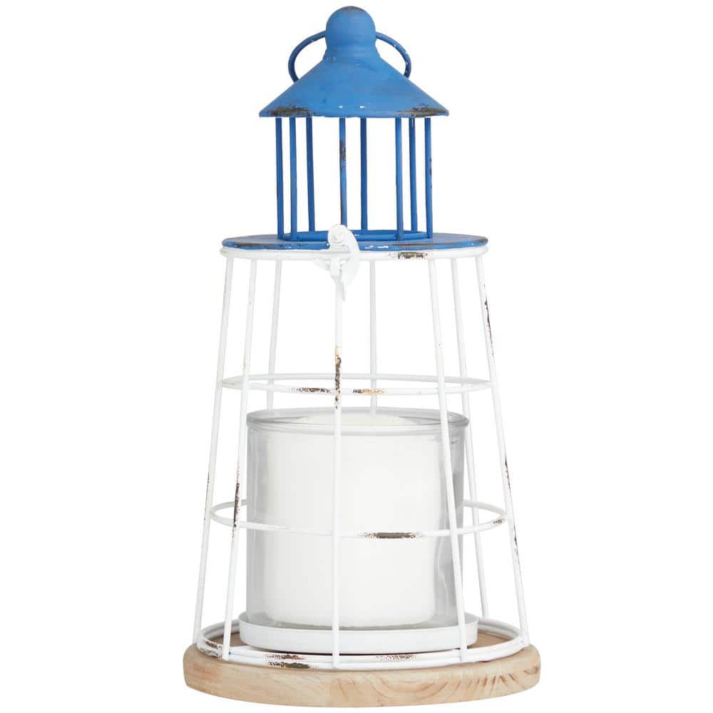 Litton Lane Blue Metal Distressed Decorative Light House Candle Lantern ...