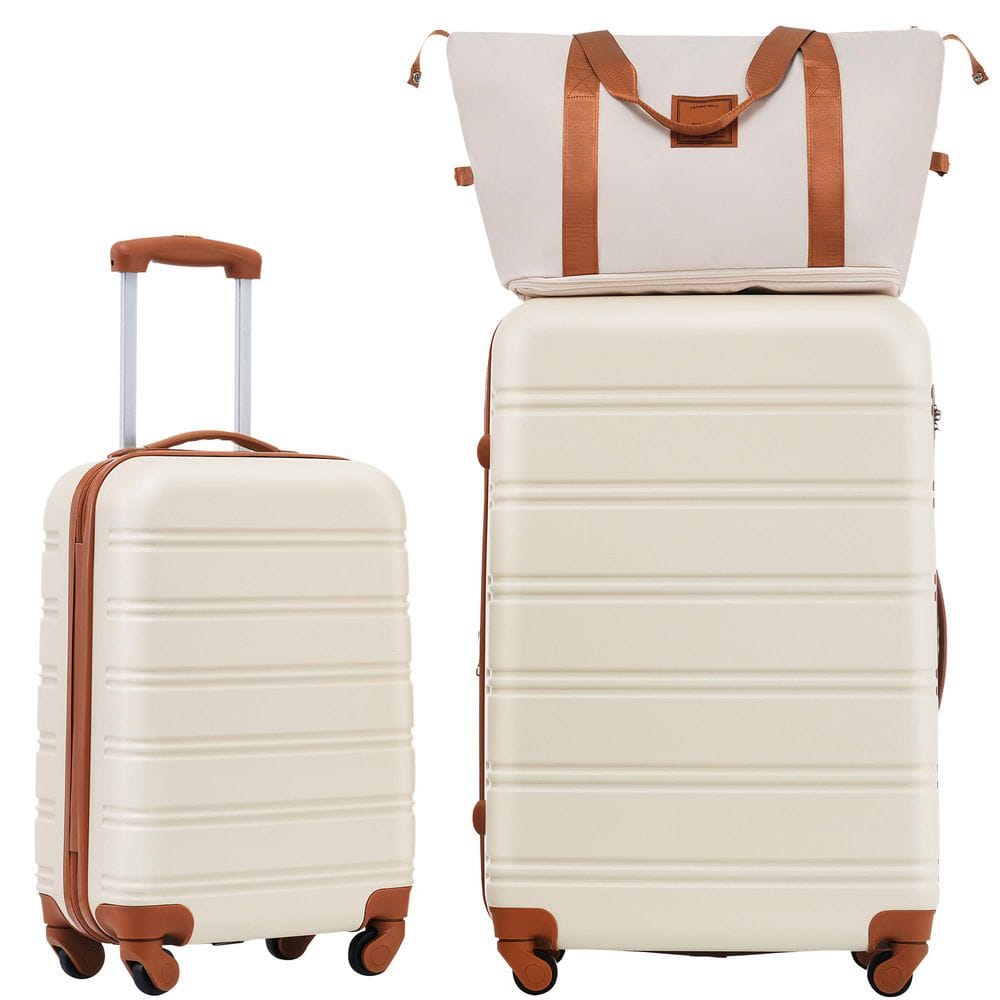 Tatahance 2-Piece Brown & White ABS Hardside Lightweight Luggage Set ...