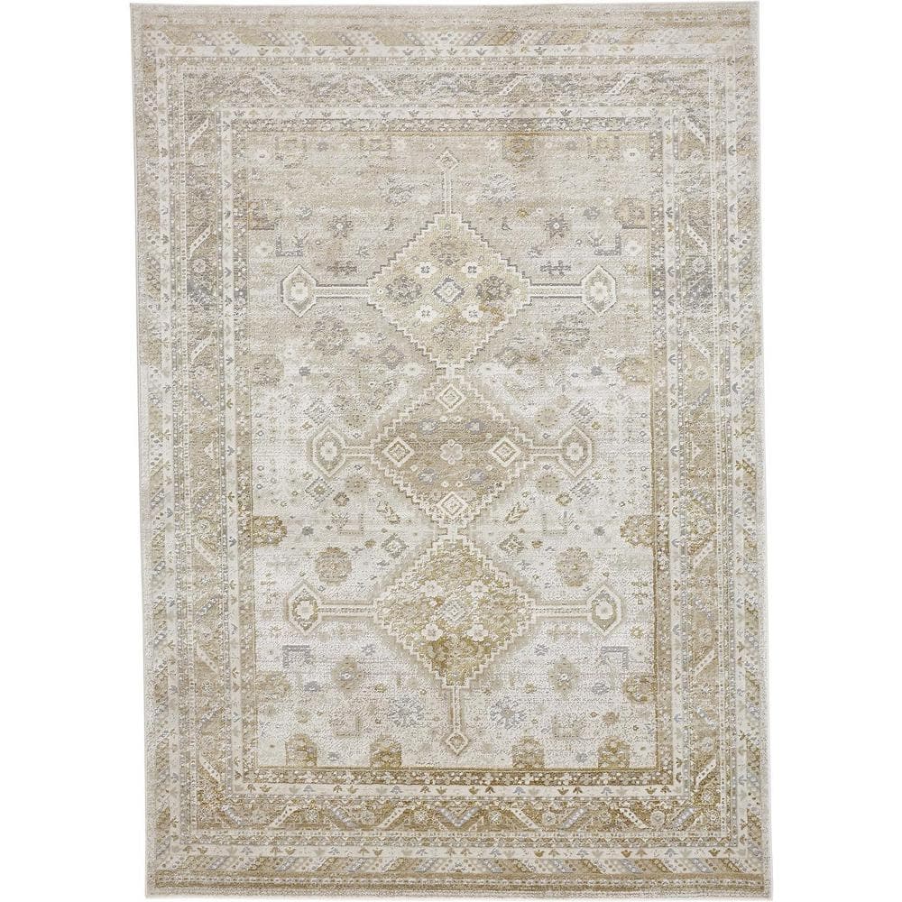 HomeRoots 5 x 8 Gold and Ivory Floral Area Rug 2000512978 - The Home Depot