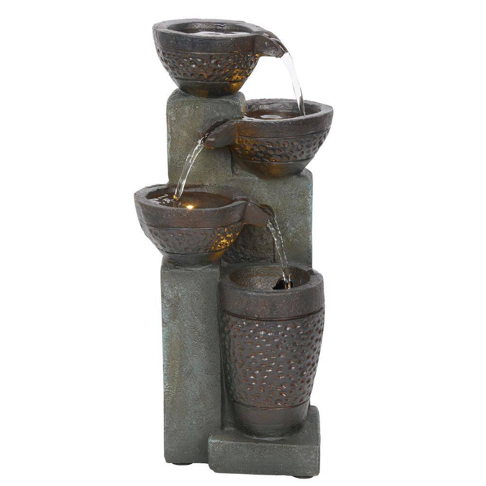 Alpine Corporation 14 in. Tall Hammered Stone Jar Cascading Tabletop ...