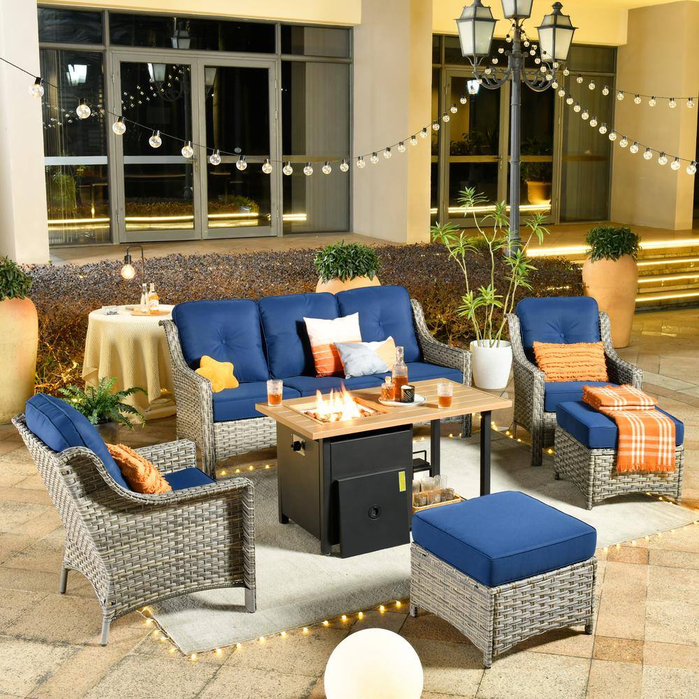 Toject Eureka Grey 6-Piece Wicker Outdoor Patio Conversation Sofa ...