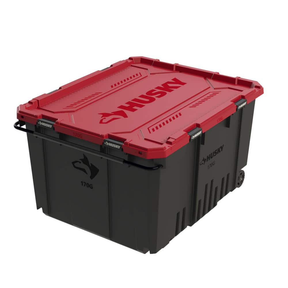Husky 170 Gal. Pro Grip Storage Tote in Black with Red Lid 999-170G ...