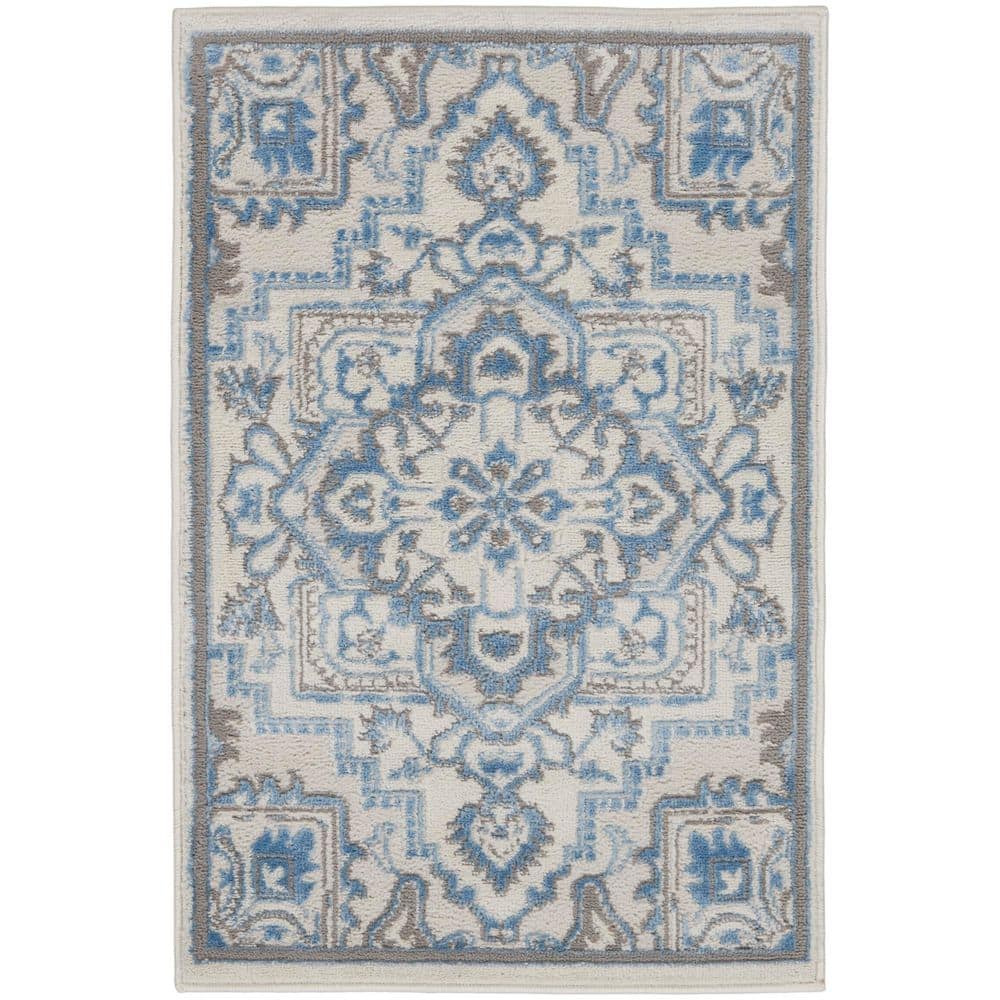 Nourison Elation Ivory Blue doormat 2 ft. x 3 ft. Center Medallion ...