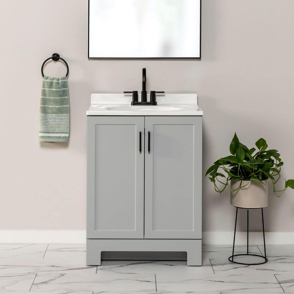 Glacier Bay Oakley 25 in. Single Sink Pearl Gray Bath Vanity with White ...