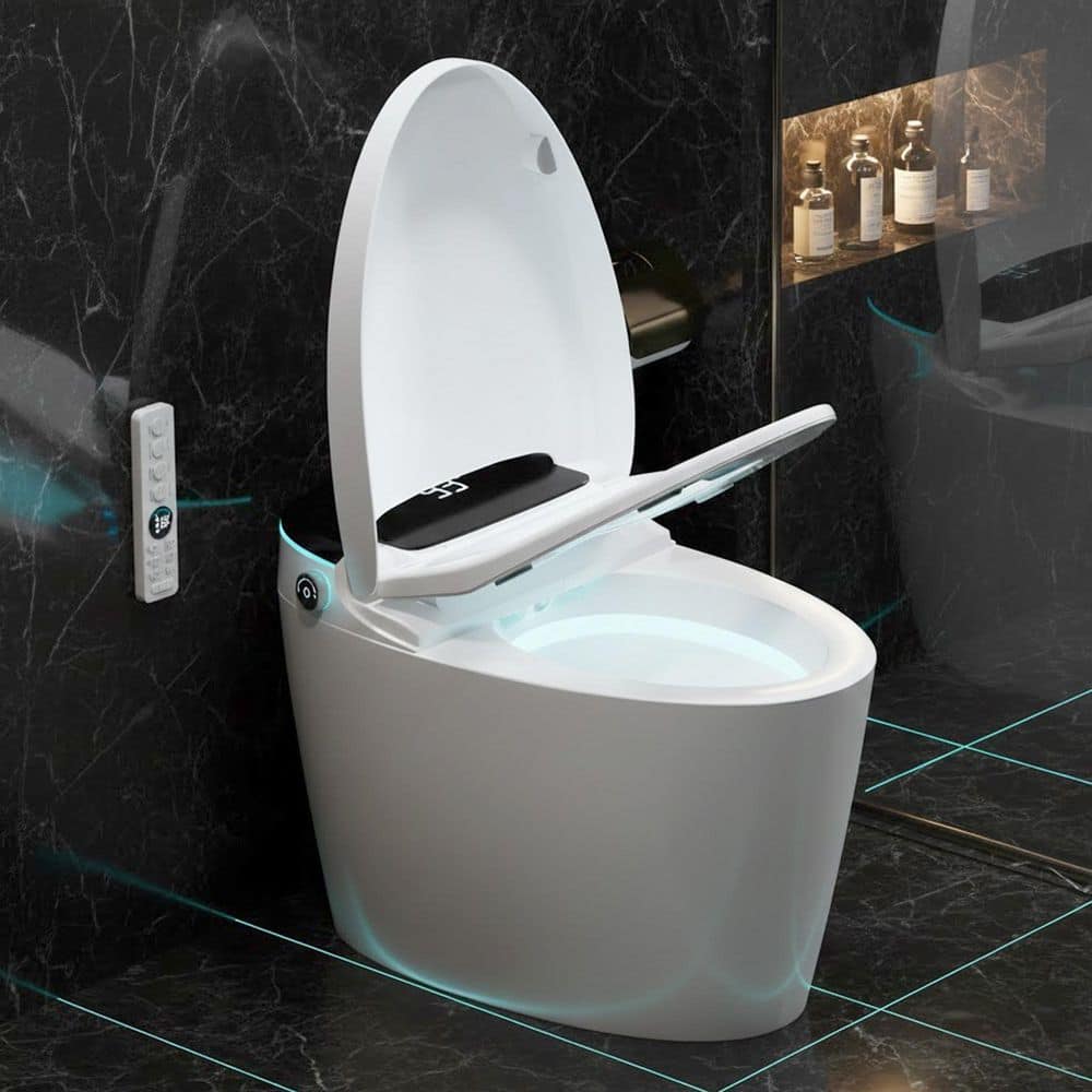 YULIKA Tankless Elongated Bidet Toilet 1.28 GPF in White Smart Toilet ...