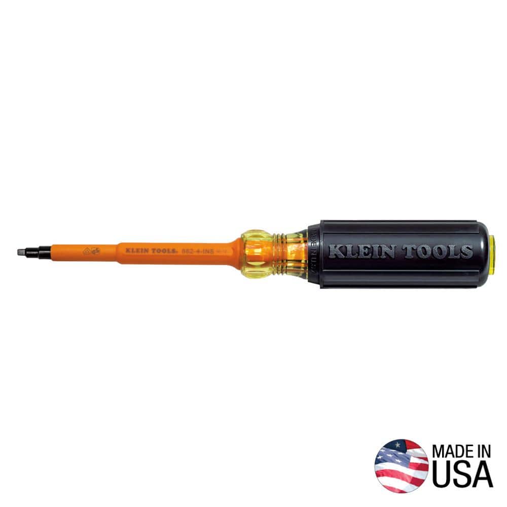 Klein Tools #2 Insulated Square-Recess Tip Screwdriver with 4 in. Round ...
