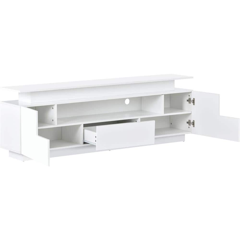 URTR 67 in. White TV Stand with LED Lights, Entertainment Center Fits ...