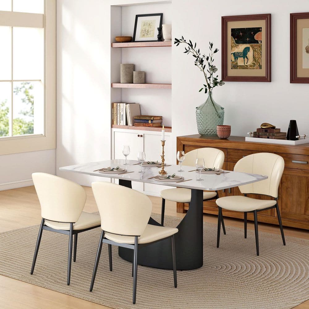 Magic Home Beige Microfiber Leather Dining Chair (Set of 4 ...