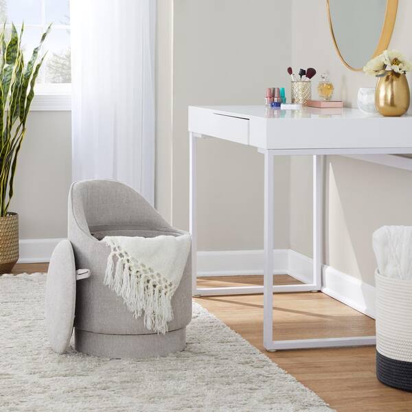 Lumisource Marla 15 in. Grey Fabric and Wood Upholstered Vanity Stool B18 MARLAUP GY The Home Depot
