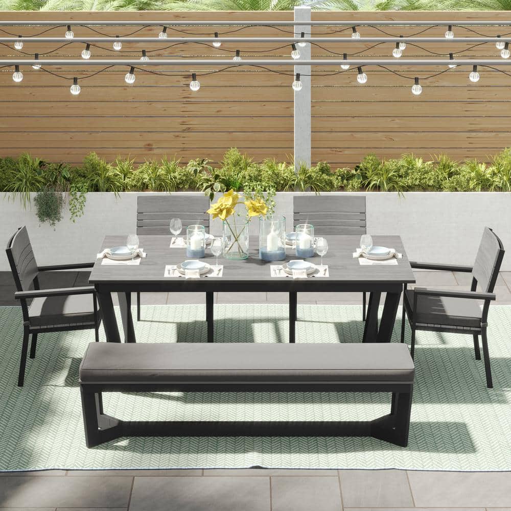 CORVUS Orville Gray 6-Piece Aluminum Outdoor Dining Set with Dark Gray ...