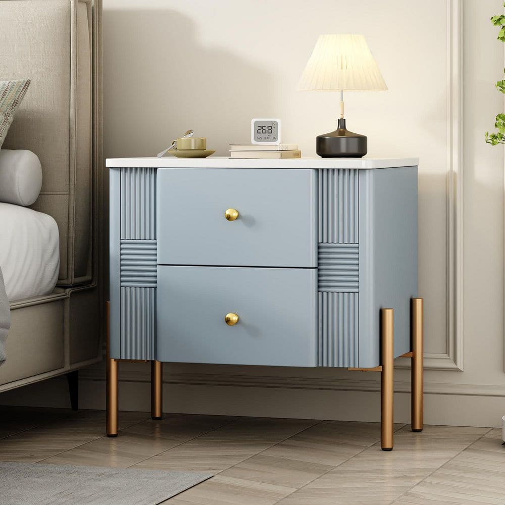 CHRISTOPHER KNIGHT HOME Judd Modern Blue 2 Drawers Wood Nightstand with ...