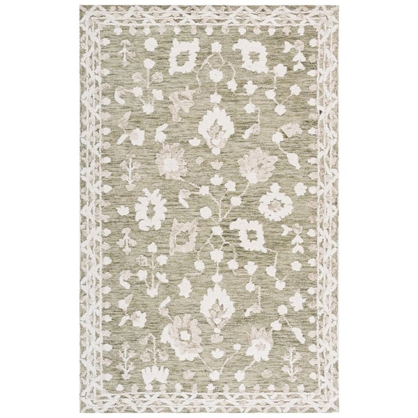 SAFAVIEH Marquee 4 ft. x 6 ft. Green/Ivory Floral Border Area Rug ...