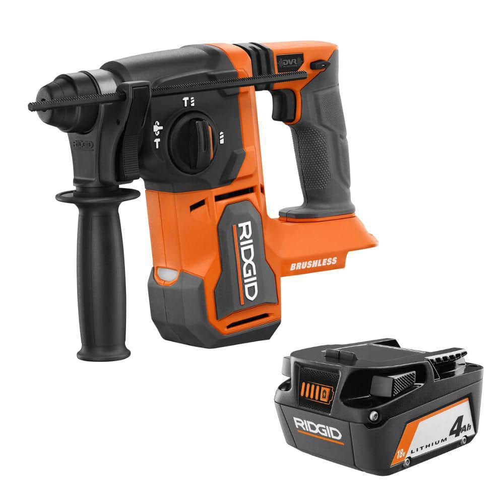 RIDGID 18V Brushless Cordless 1 in. SDS Plus Rotary Hammer with 18V ...