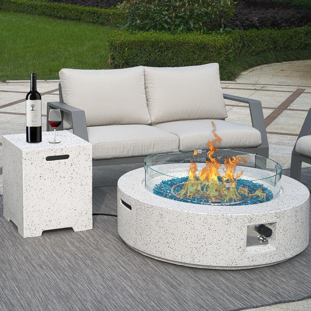 41 in. Round Fire pit Table Including 10 ft. Regulator with Gas Hose ...