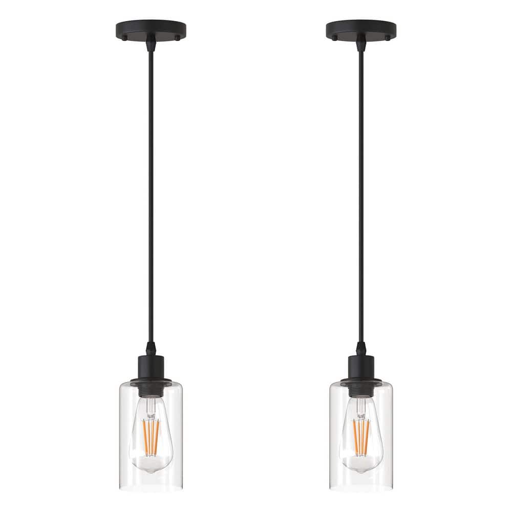 Emeritpro (2 Pack) 1-Light Modern Matte Black Pendant Lights w/ Clear ...