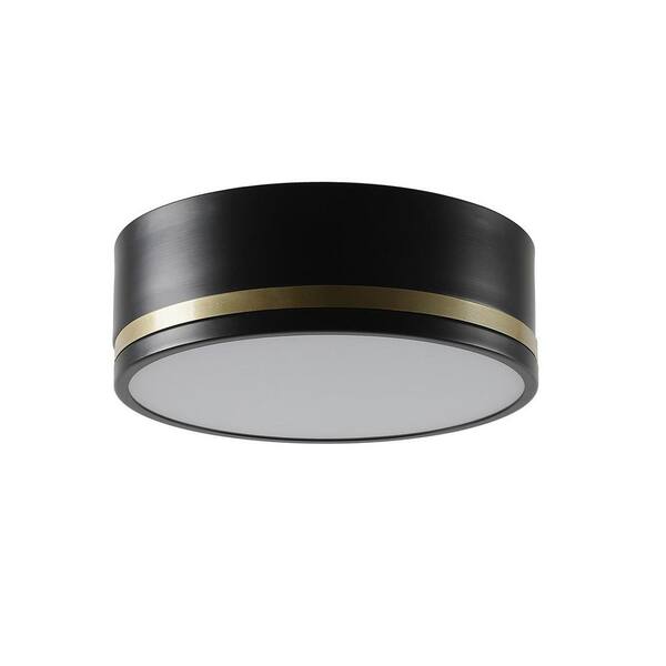 Housemark LENNON 12 in. Modern Matte Black and Gold Integrated LED Outdoor Flush Mount 18HM1897 ...