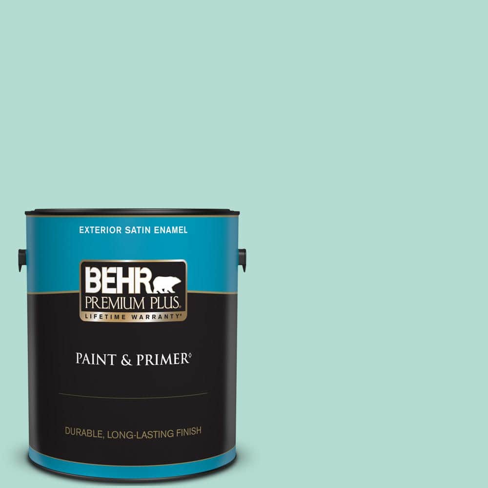 BEHR PREMIUM PLUS 1 gal. #490C-3 Balmy Seas Satin Enamel Exterior Paint ...