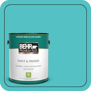 BEHR PREMIUM PLUS 1 qt. #500B-4 Gem Turquoise Satin Enamel Low Odor ...