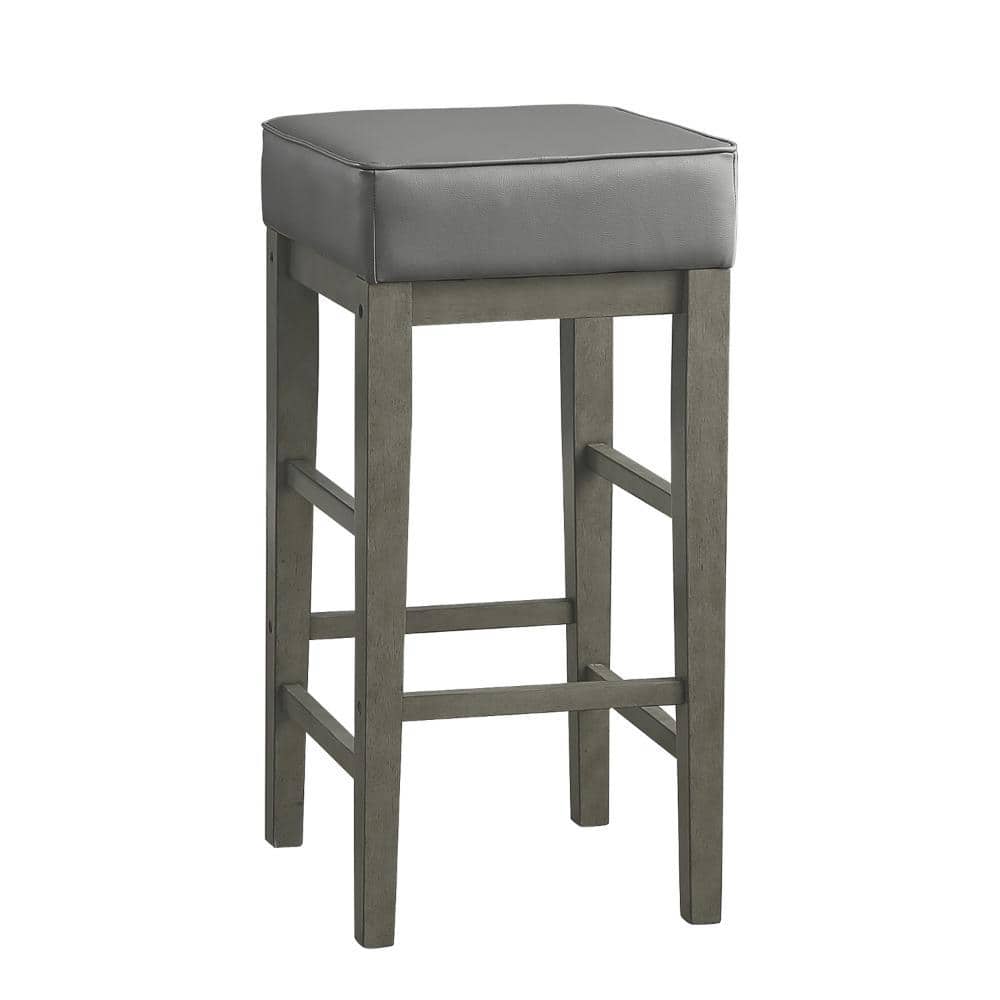 Benjara 31 in. Gray Wooden Counter Height Stool with Faux Leather Seat ...