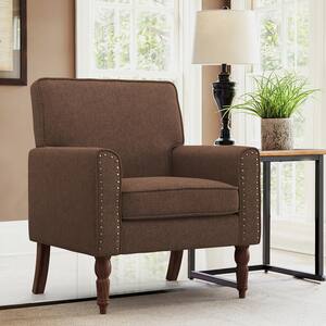 Dark Brown Fabric Modern Accent Chair with Wood Legs Arm Chair ...