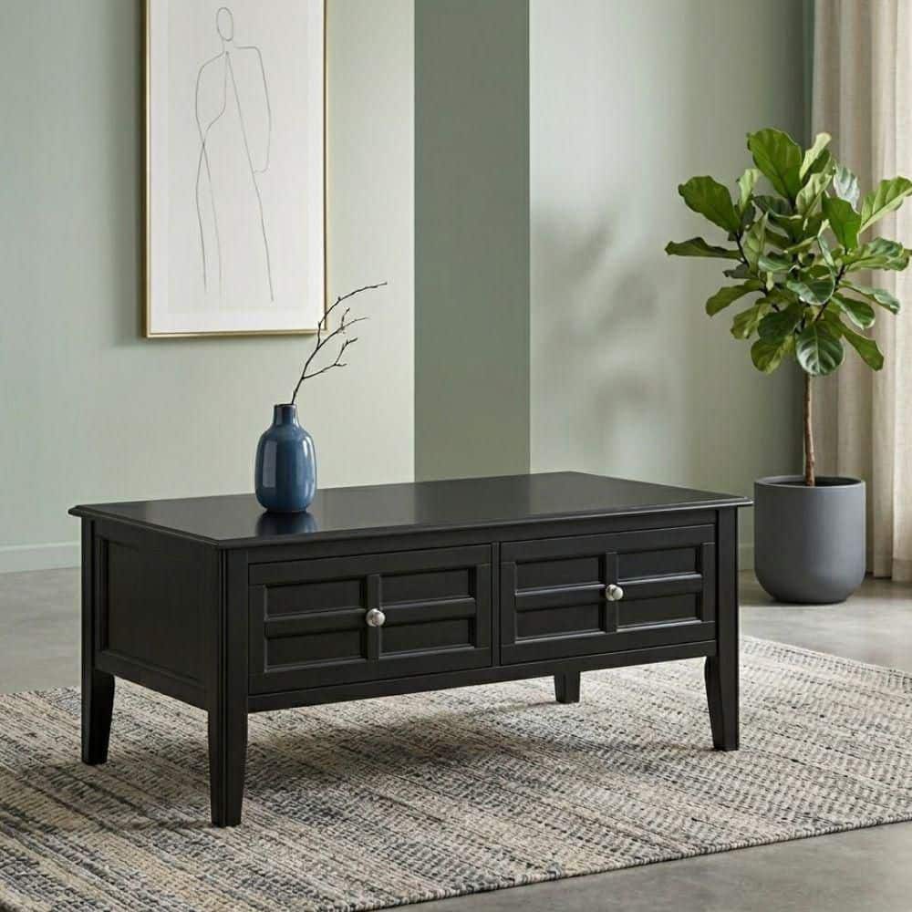 William's Home Furnishing Reverie 50 in. Black Rectangle Wood Coffee ...