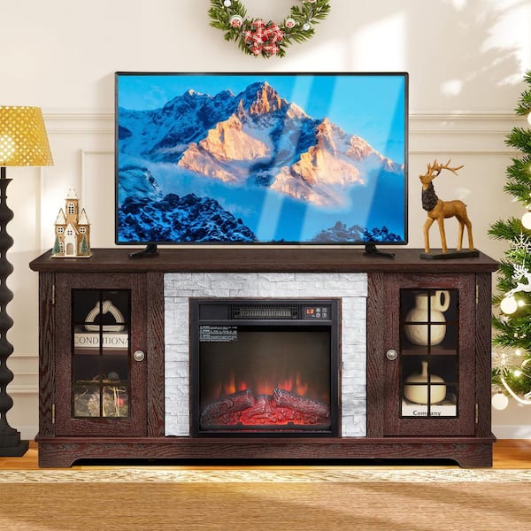 ToolCat 58 in. Freestanding Fireplace TV Stand with 18 in. Electric ...