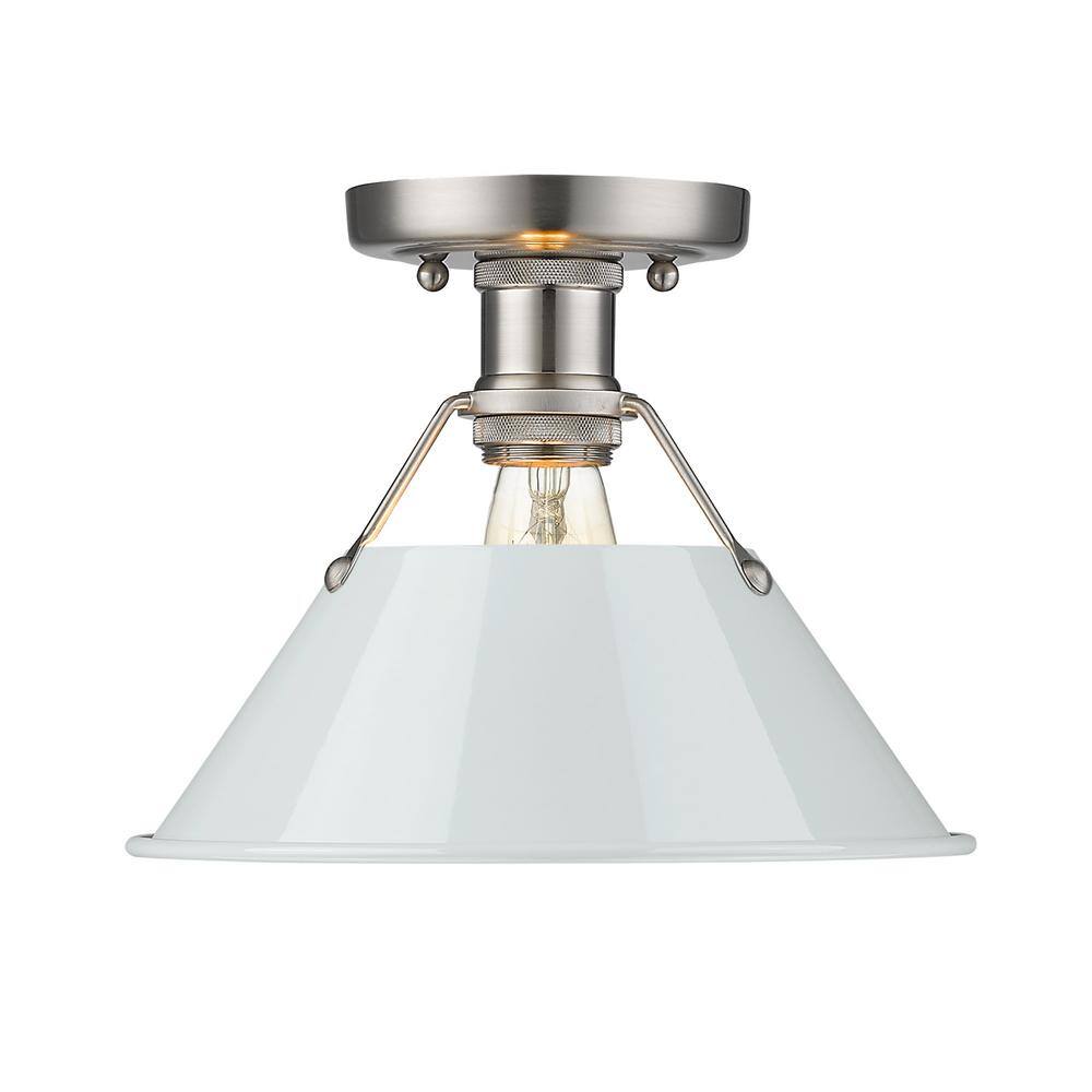 Golden Lighting Orwell 10 in. 1-Light Pewter and Dusky Blue Flush Mount ...