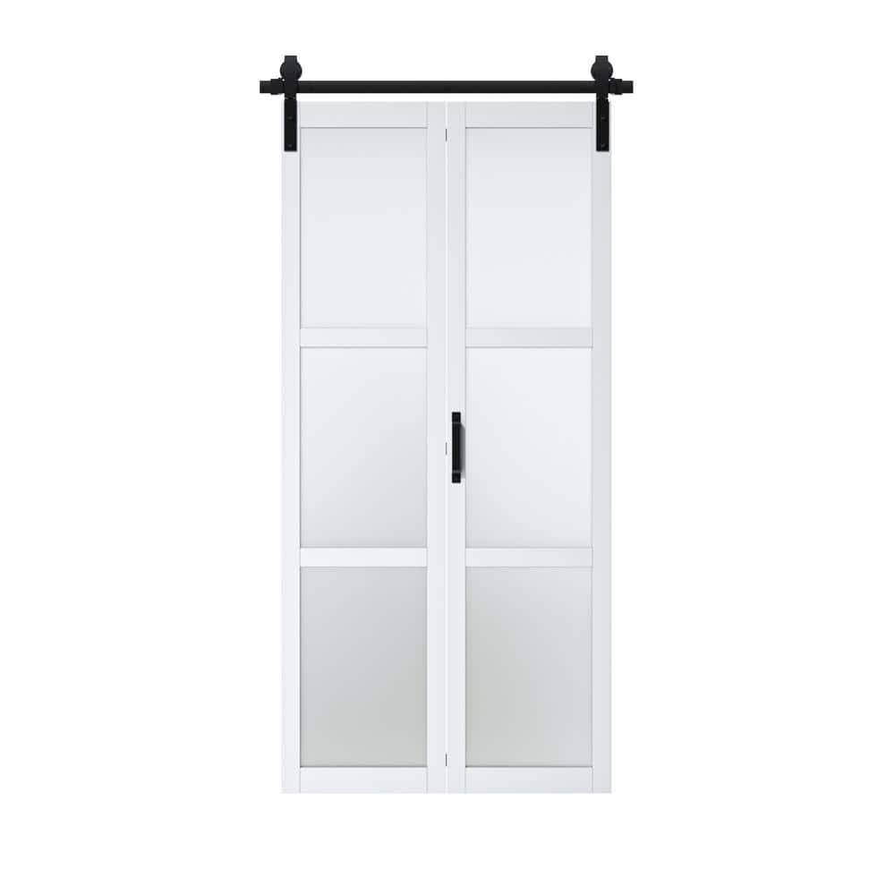 ARK DESIGN 40 in. x 84 in. 3-Lite Tempered Frosted Glass Solid Core ...