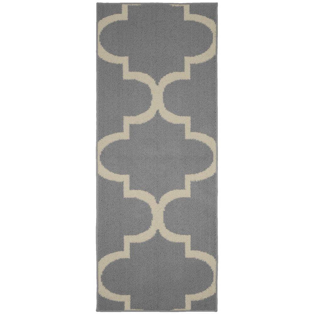 Garland Rug Large Quatrefoil Silver/Ivory 2 ft. x 5 ft. Runner Rug ...