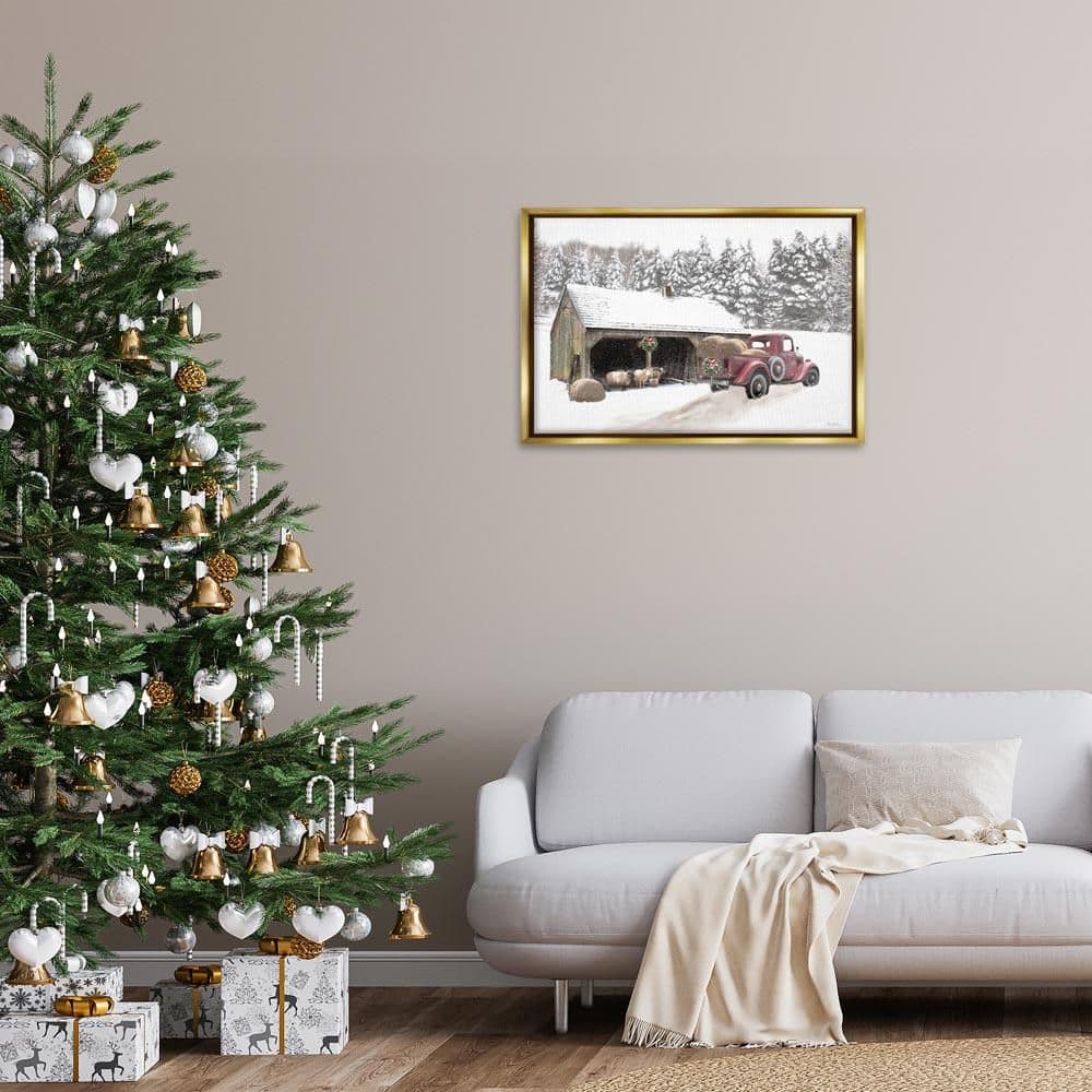 Stupell Industries Snowy Winter Farm Sheep by Robin-Lee Viera Gold ...