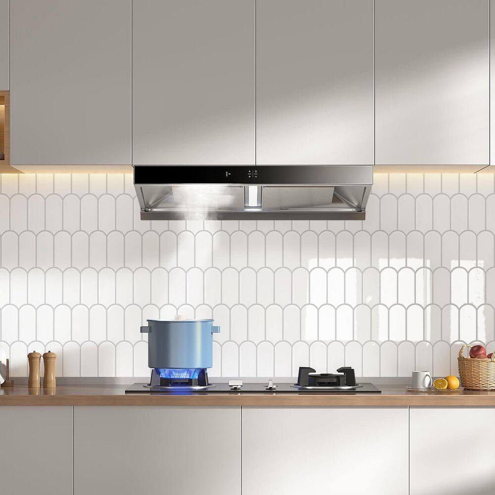 White with Gray Grout 11. 1in x 12in Vinyl Peel and Stick Backsplash ...