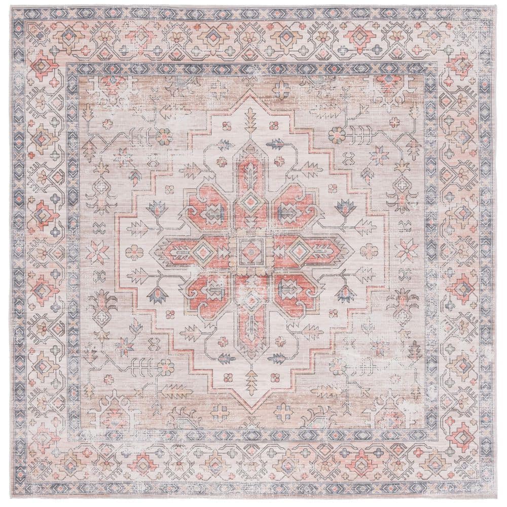 SAFAVIEH Arizona 6 ft. x 6 ft. Sage/Rust Machine Washable Distressed ...