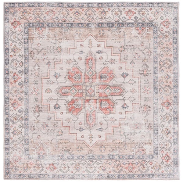 SAFAVIEH Arizona 6 ft. x 6 ft. Sage/Rust Machine Washable Distressed ...