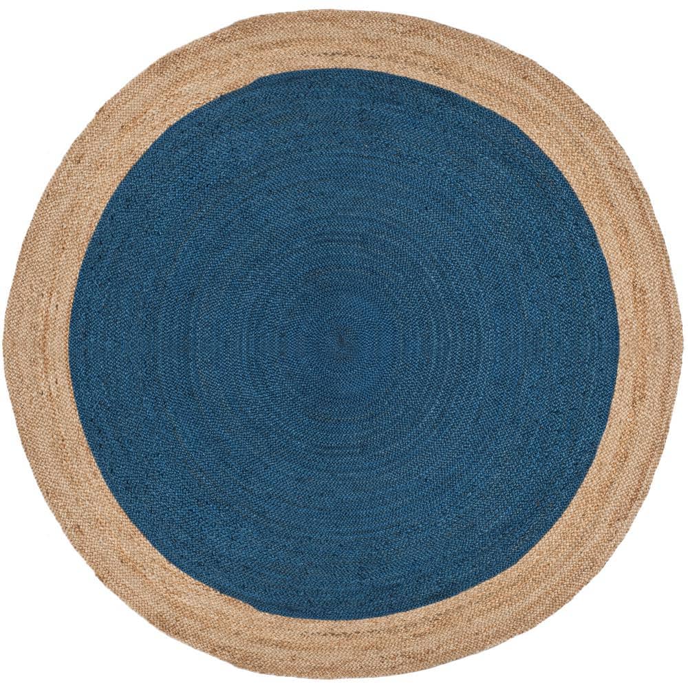 SAFAVIEH Natural Fiber Royal Blue/Natural 9 ft. x 9 ft. Round Border ...