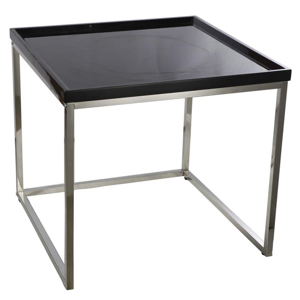 Benjara 23.5 in. Black & Silver Square Wood End Table with Metal Base ...