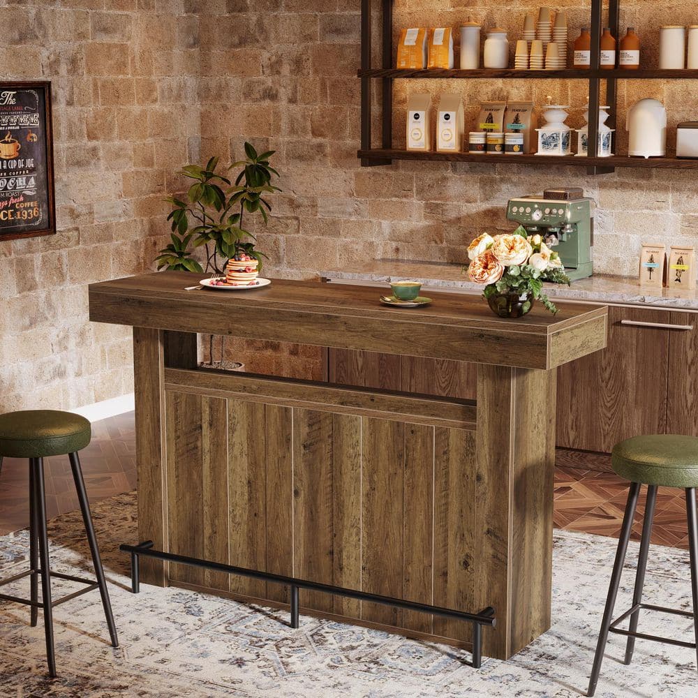 BYBLIGHT Kearsten Brown 63 in. W Bar Table, 4-Tier Coffee Bar Cabinet ...