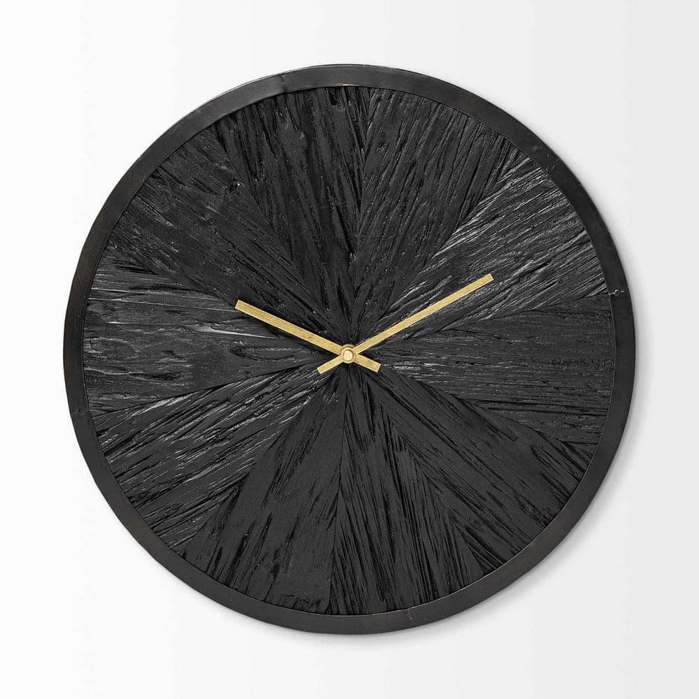 HomeRoots 16.5 in. Black Round Large Black Modern Wall Clock 2000376251 ...