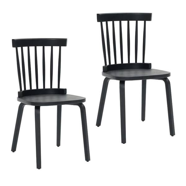 Black Wood Windsor Dining Chairs Set of 2 Spindle Back Widen Seat ...