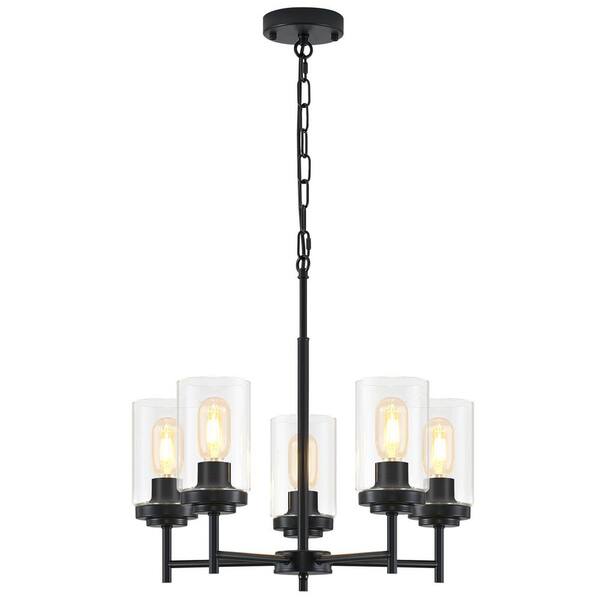 ZSMIHDOH 5-Light Modern Farmhouse Black Chandelier with Clear Glass Shade for Kitchen Island ...