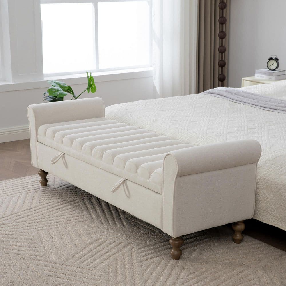 Noble House Jasper Modern Beige 65.6 in. Upholstered Fleece Fabric ...