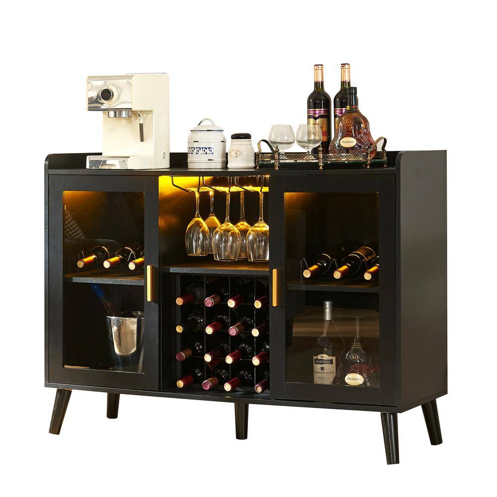 Polibi Wine Bar Cabinet with LED Light, Home Coffee Cabinet with Wine ...