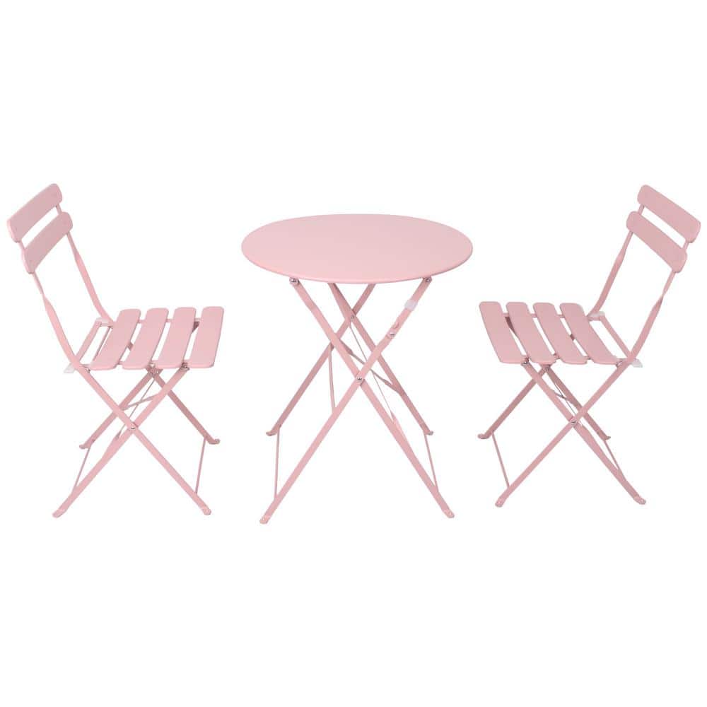 Zeus & Ruta Pink 3-Piece Metal Outdoor Bistro Set Patio Dining Set with ...