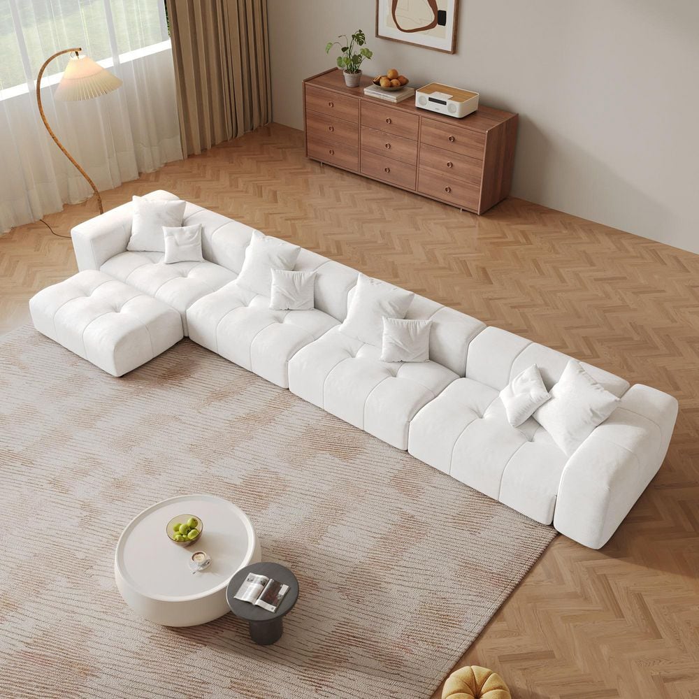 183.54 in. W Square Arm Tufted Linen Modular Sofa with Deep Seats (27.5 ...