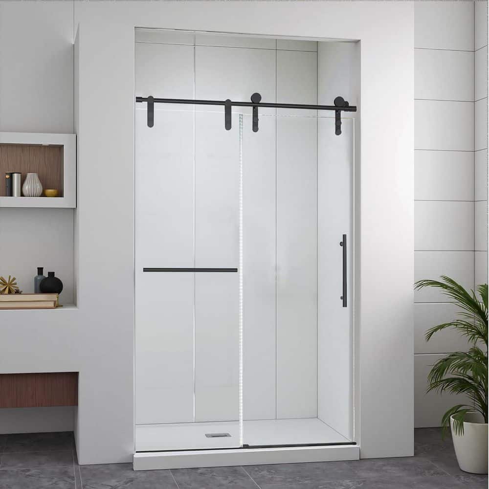 NTQ 60 in. W x 76 in. H Double Sliding Shower Door Frameless Bypass Glass Shower Doors in Matte ...