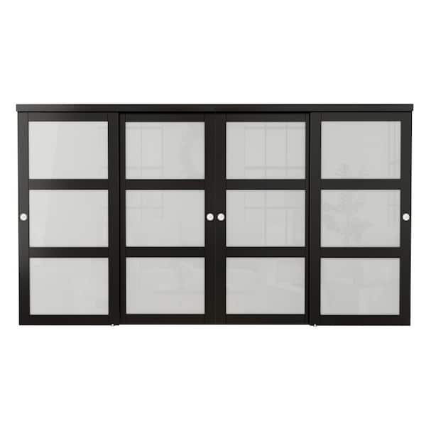 Reviews for EH PUERTA 144 in. x 80 in. 3-Lites Frosted Glass MDF Black ...