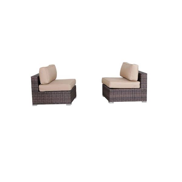 Zeus & Ruta Wicker Armless Cushioned Outdoor Lounge Chair 28 in. Beige ...