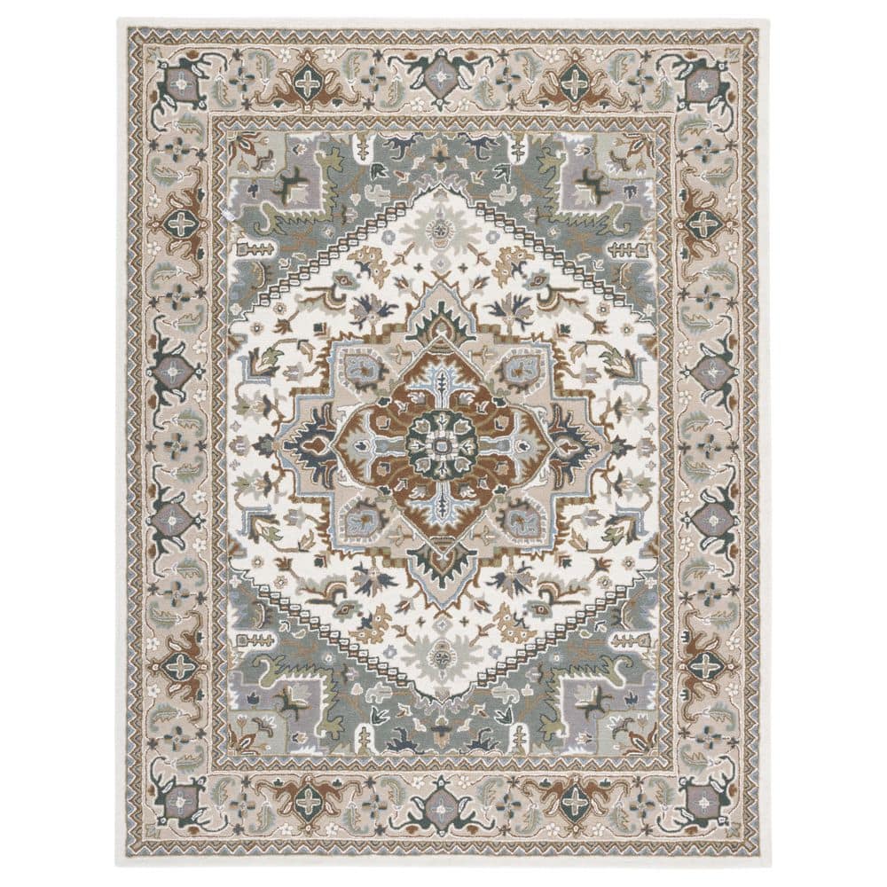 SAFAVIEH Heritage Ivory/Light Blue 9 ft. x 12 ft. Border Floral ...