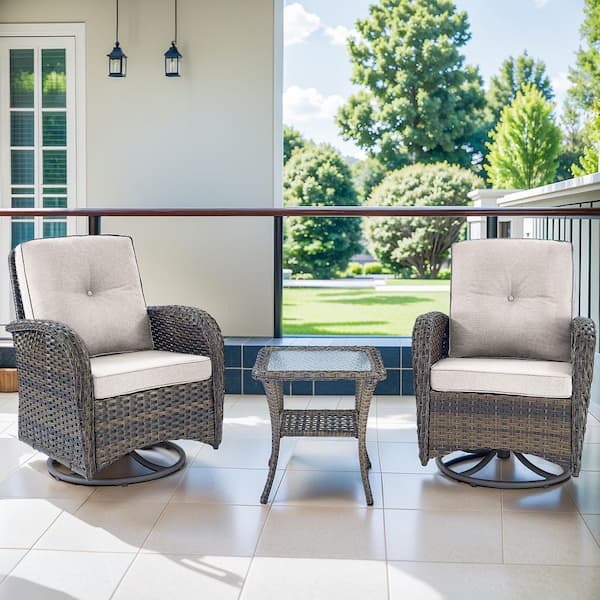 moosprr SleekArm Brown 3-Piece Wicker Outdoor Bistro Sets Patio ...