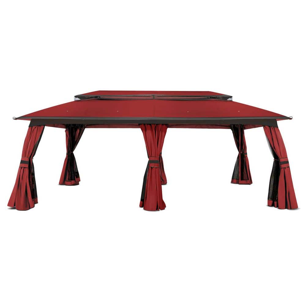 Zeus & Ruta 20 ft. x 10 ft. Red Canopy Gazebo with Double-Tier Roof ...